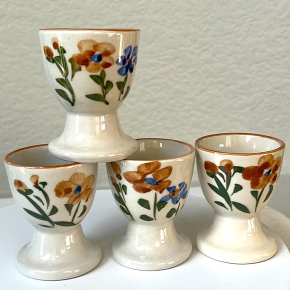 unbranded | Dining | Vintage Hand Painted Egg Cups Set Of 4 Brown Blue ...